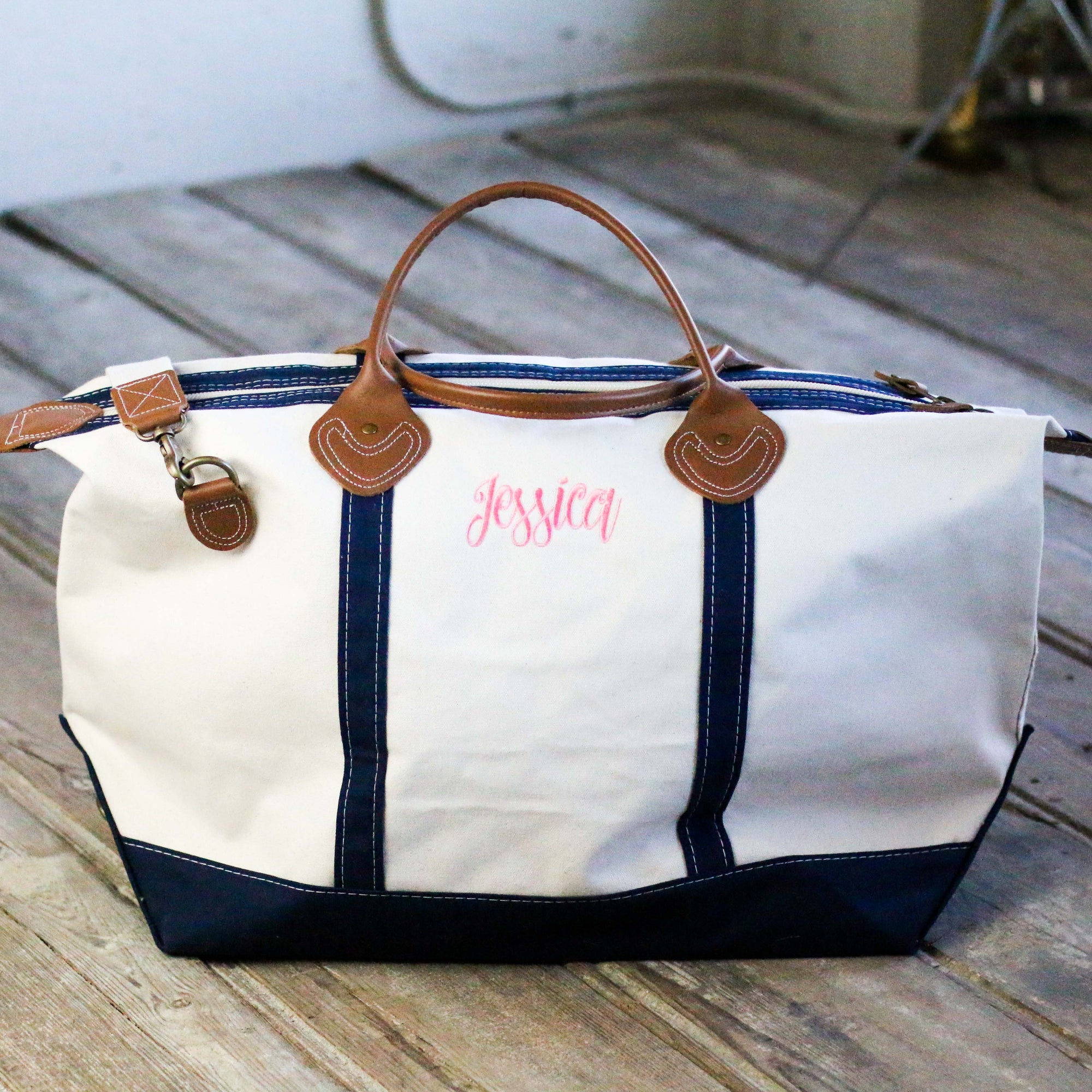 Weekend Travel Overnight Navy and Canvas Bag – Personalized Bridesmaid ...
